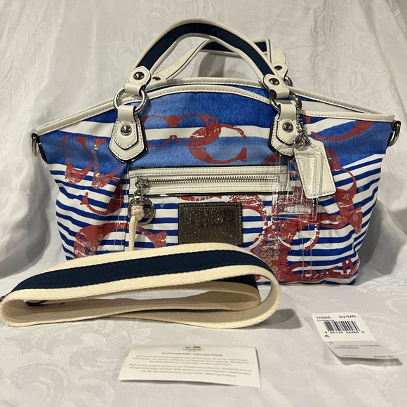 Coach | Bags | Coach Poppy Nautical Canvas Handbag With Leather Trim ...